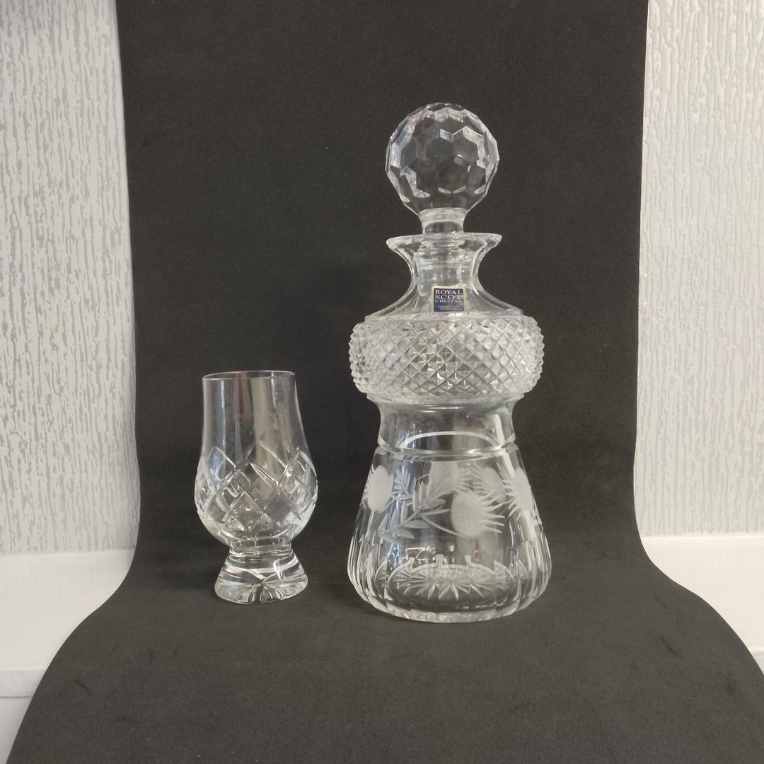Royal Scot Crystal Decanter Flower of Scotland Plus Glencairn Whisky ...