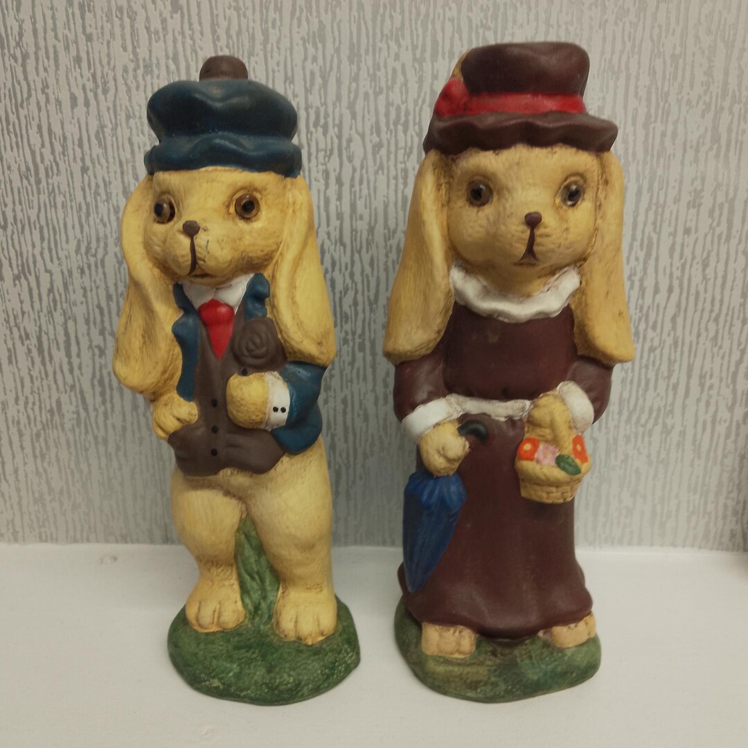 Vintage Kitsch Dog Figures Ceramic, Pair Retro Dog Ornaments, Spaniel ...