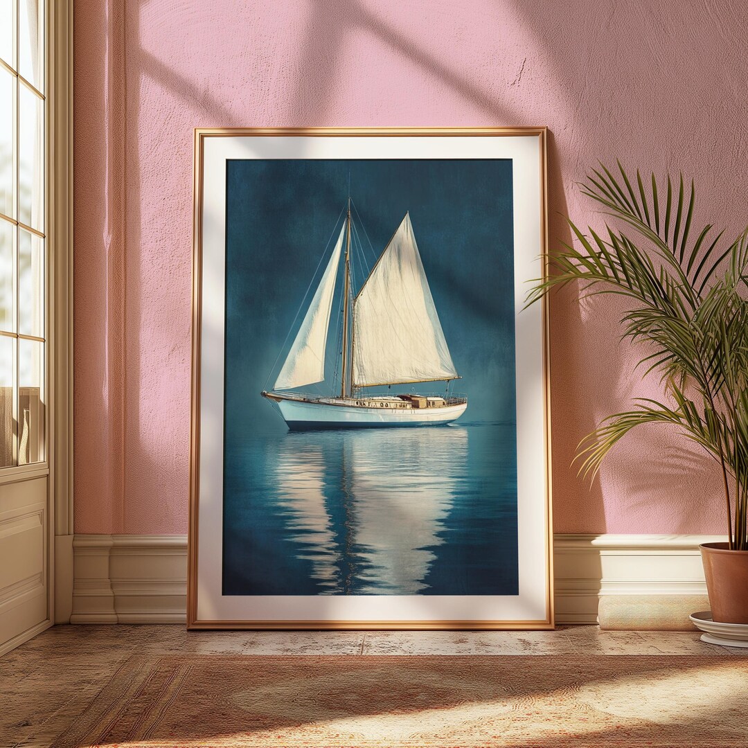 Navy Blue Old Money Wall Art – Vintage Yacht Club Poster – Retro Luxury ...