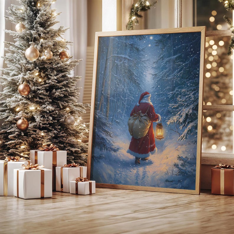 Moody Santa Christmas Triptych | Festive Holiday Wall Art Set | Dark ...