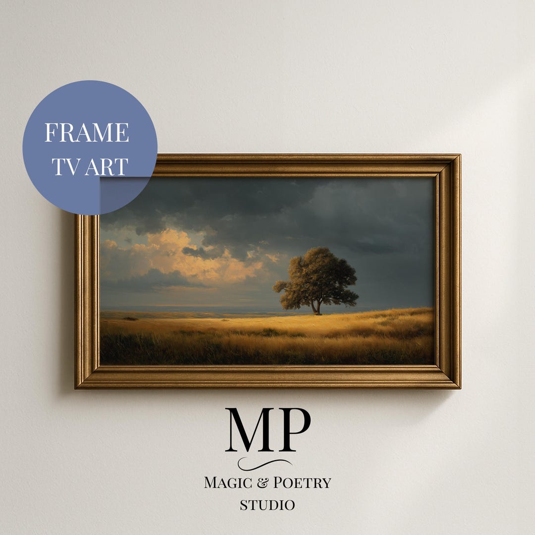 Rustic Oak Tree TV Art, Moody Frame TV Art, Tranquil Nature Painting ...