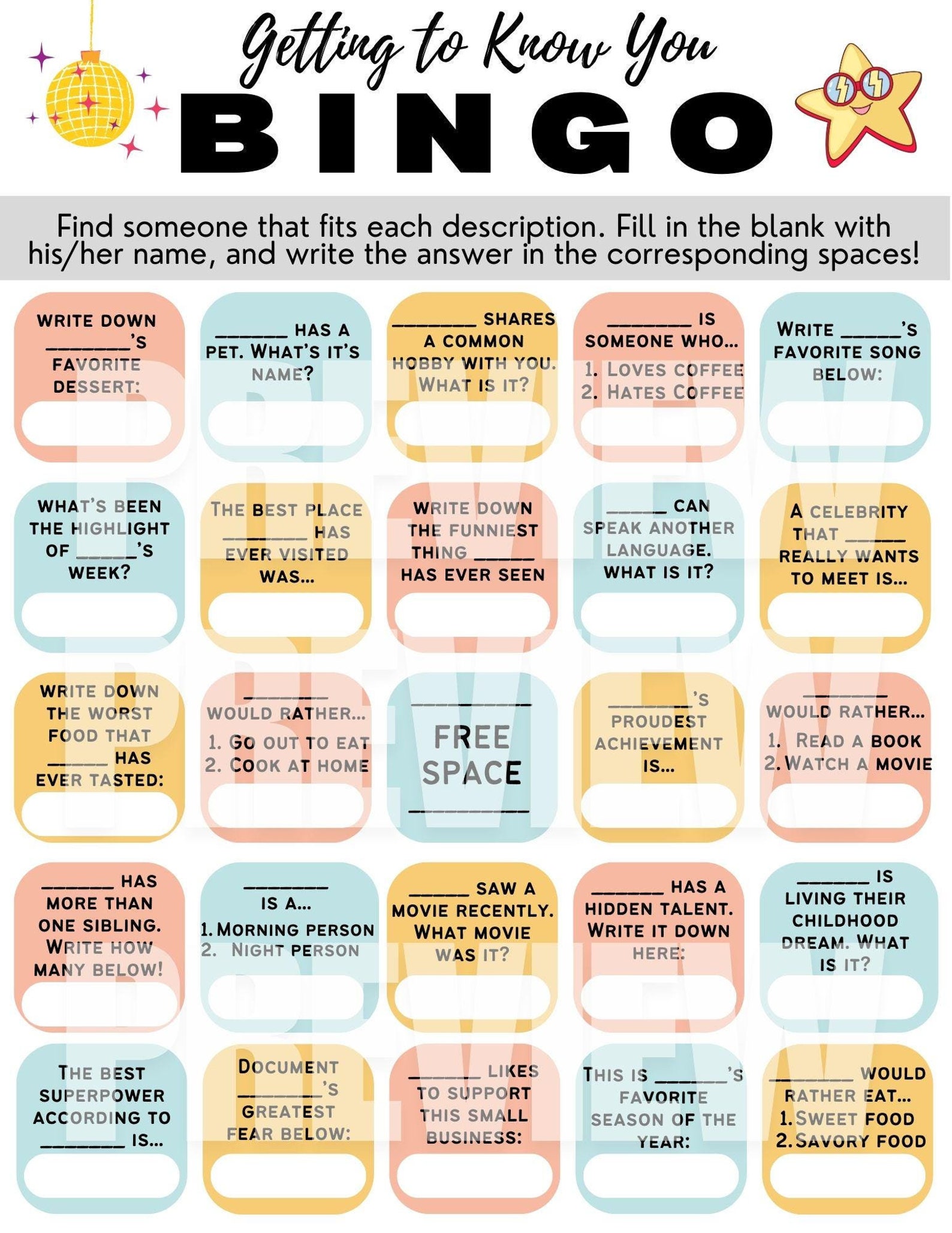 Bingo - Get to Know You Bingo Game, Game Night, Group Activity, Ready ...