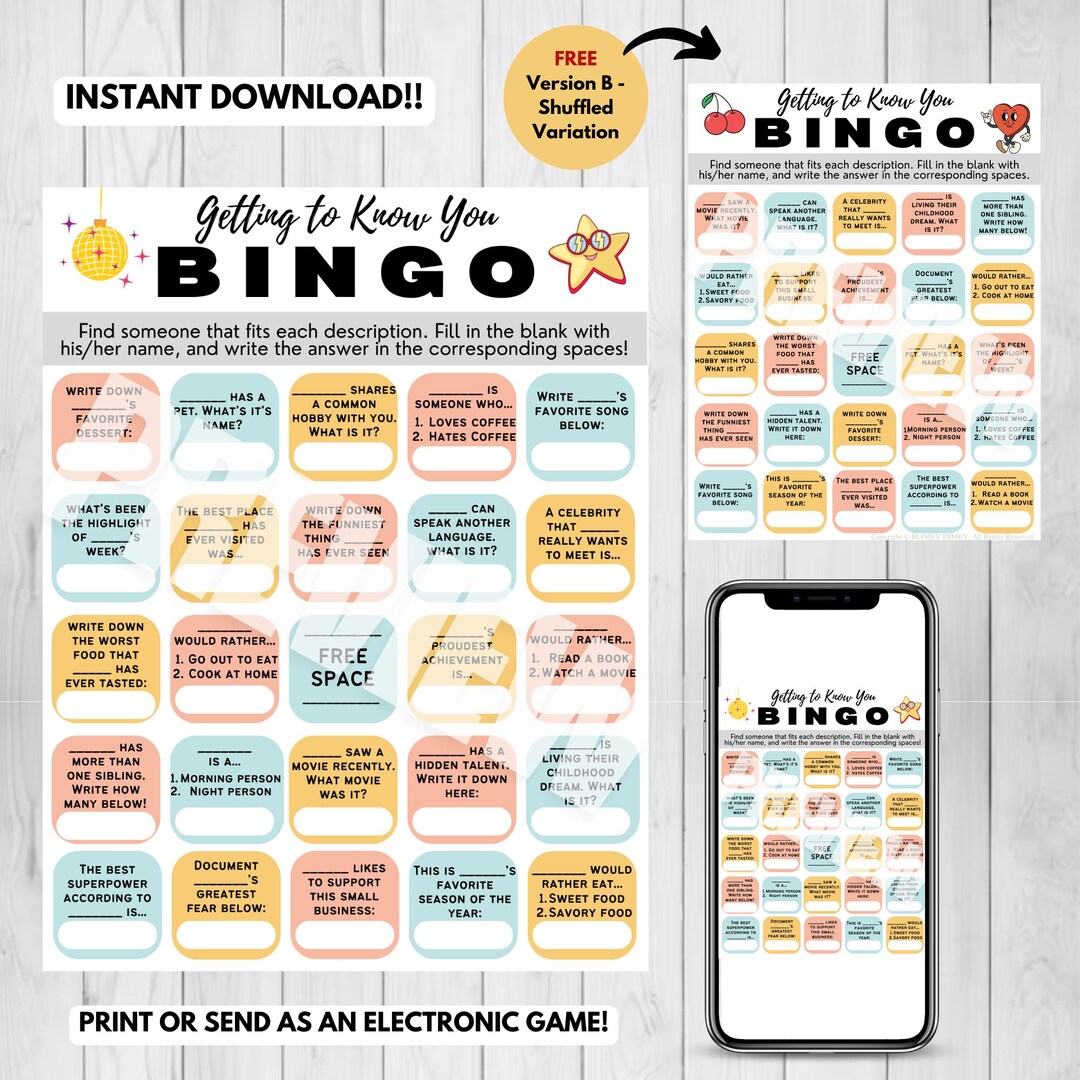 Bingo - Get to Know You Bingo Game, Game Night, Group Activity, Ready ...