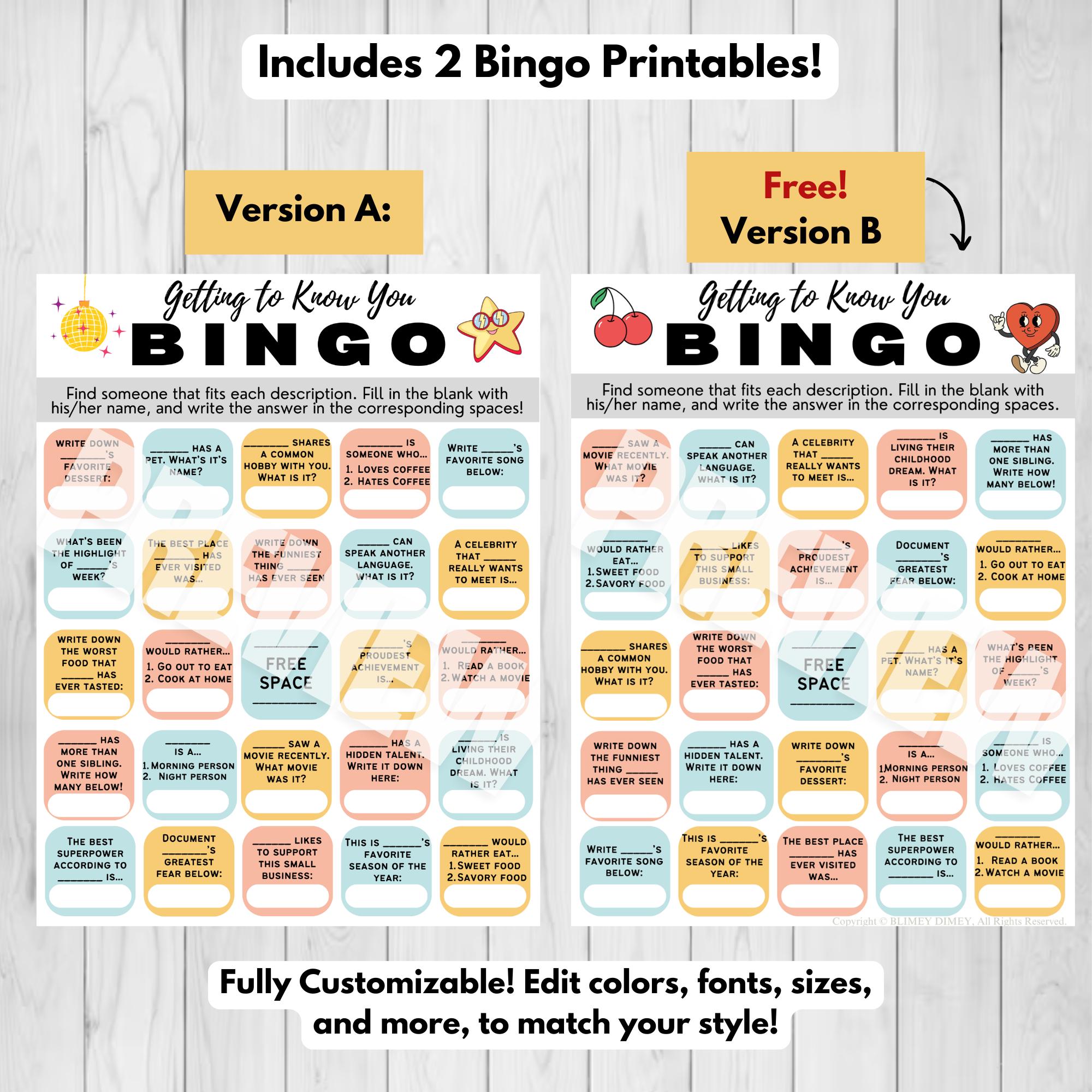 Bingo - Get to Know You Bingo Game, Game Night, Group Activity, Ready ...