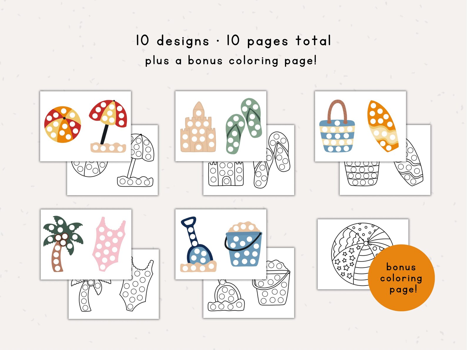 Beach Dot Art Printables • Do a Dot Worksheets for Kids • Beach ...