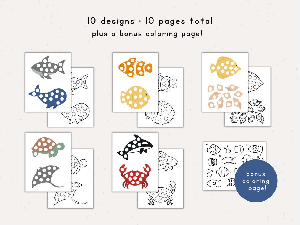 Under the Sea Dot Art Printables • Do a Dot Worksheets for Kids • Under ...