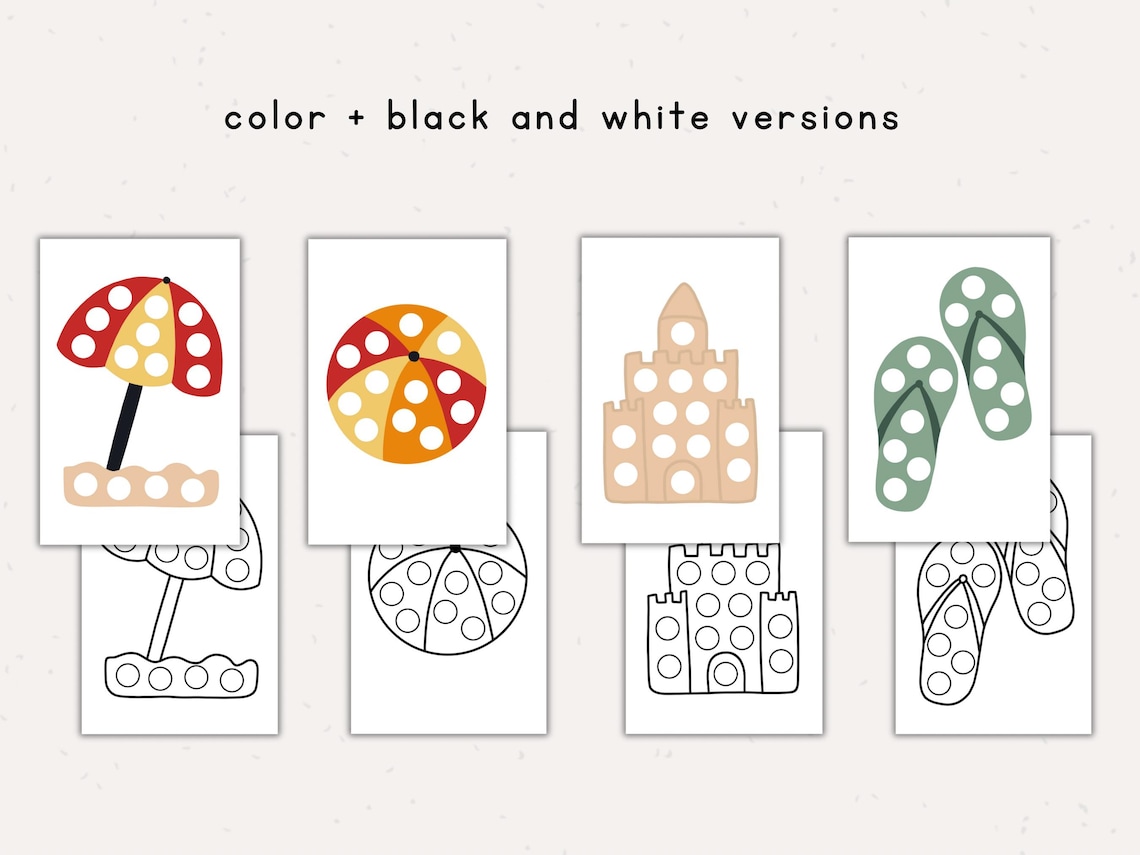 Beach Dot Art Printables • Do a Dot Worksheets for Kids • Beach ...