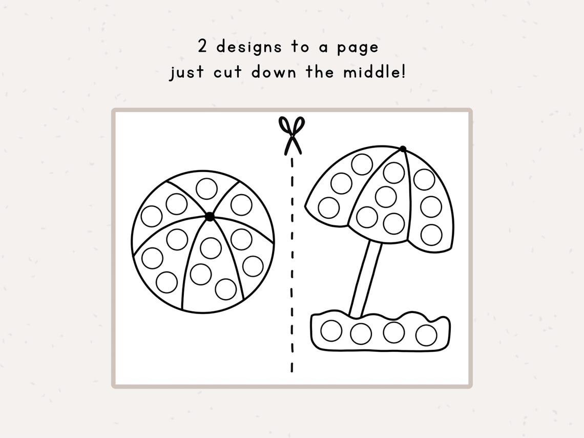 Beach Dot Art Printables • Do a Dot Worksheets for Kids • Beach ...