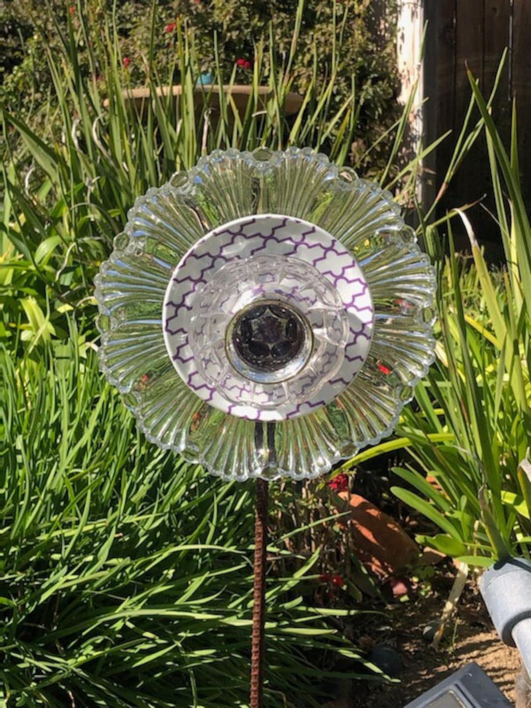 Flower, Glass Flower, Glass Yard Art, Upcycled Glass, Garden Decor ...