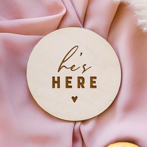 He's Here Newborn Baby Boy Announcement, Nursery Sign, Cute Nursery ...