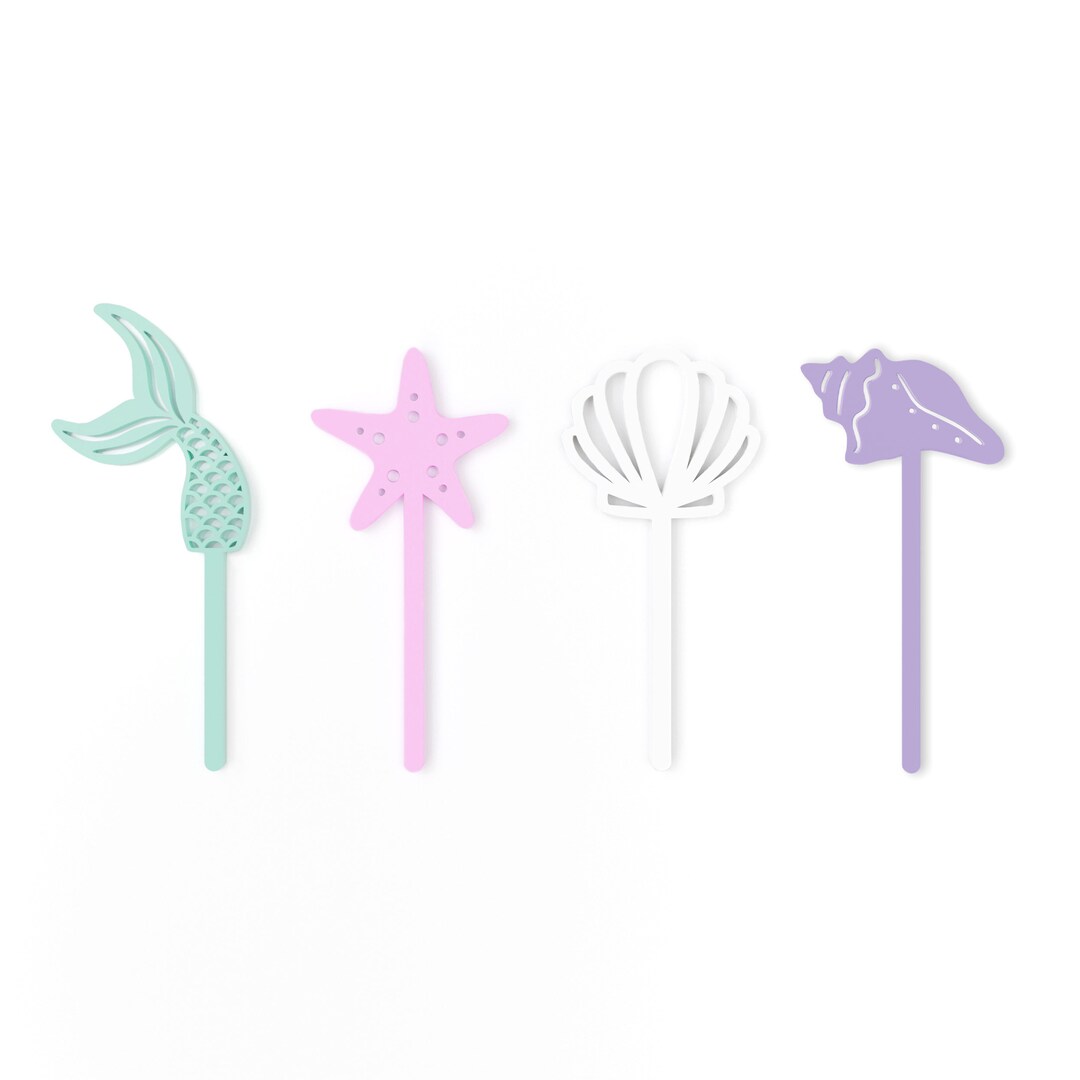 Mermaid Acrylic Cupcake Toppers, Under the Sea, Sea Shell, Girl's ...