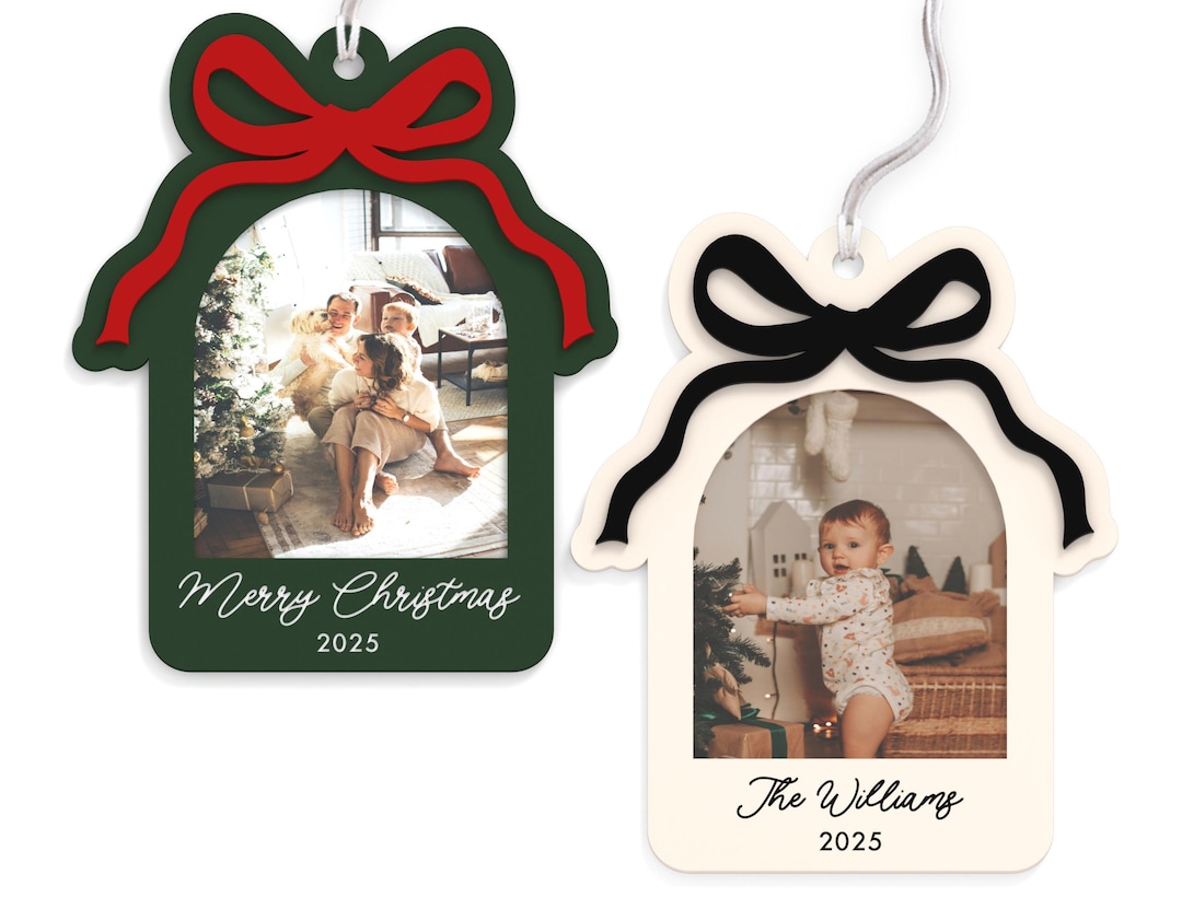 Acrylic Bow Photo Frame Christmas Ornament, Personalized Photo Ornament ...