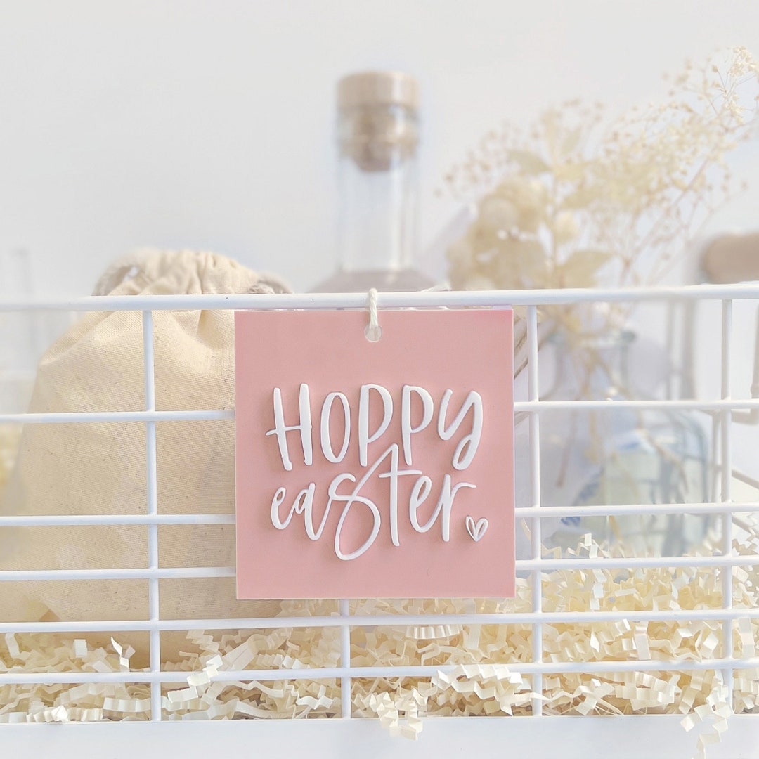 Hoppy Easter Gift Basket Tag, Acrylic Gift Tag, Gift Wrap, Name Tag ...
