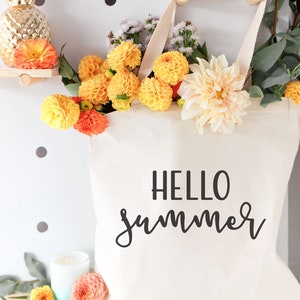 Hello Summer Cotton Canvas Beach, Shopping and Travel Reusable Shoulder ...