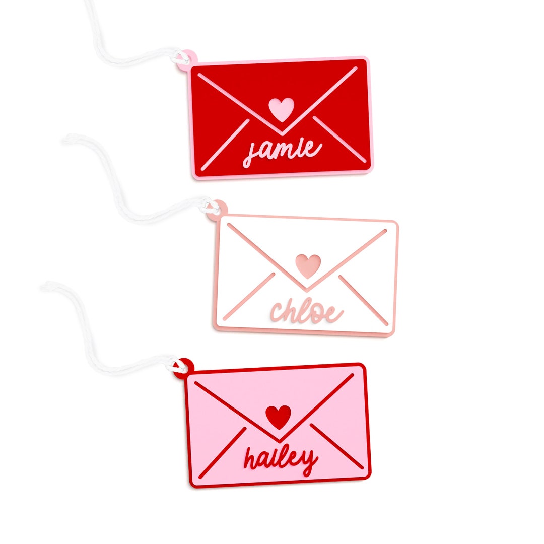 Personalized Name Valentine's Day Envelope Gift Tag, for Kids, Acrylic ...