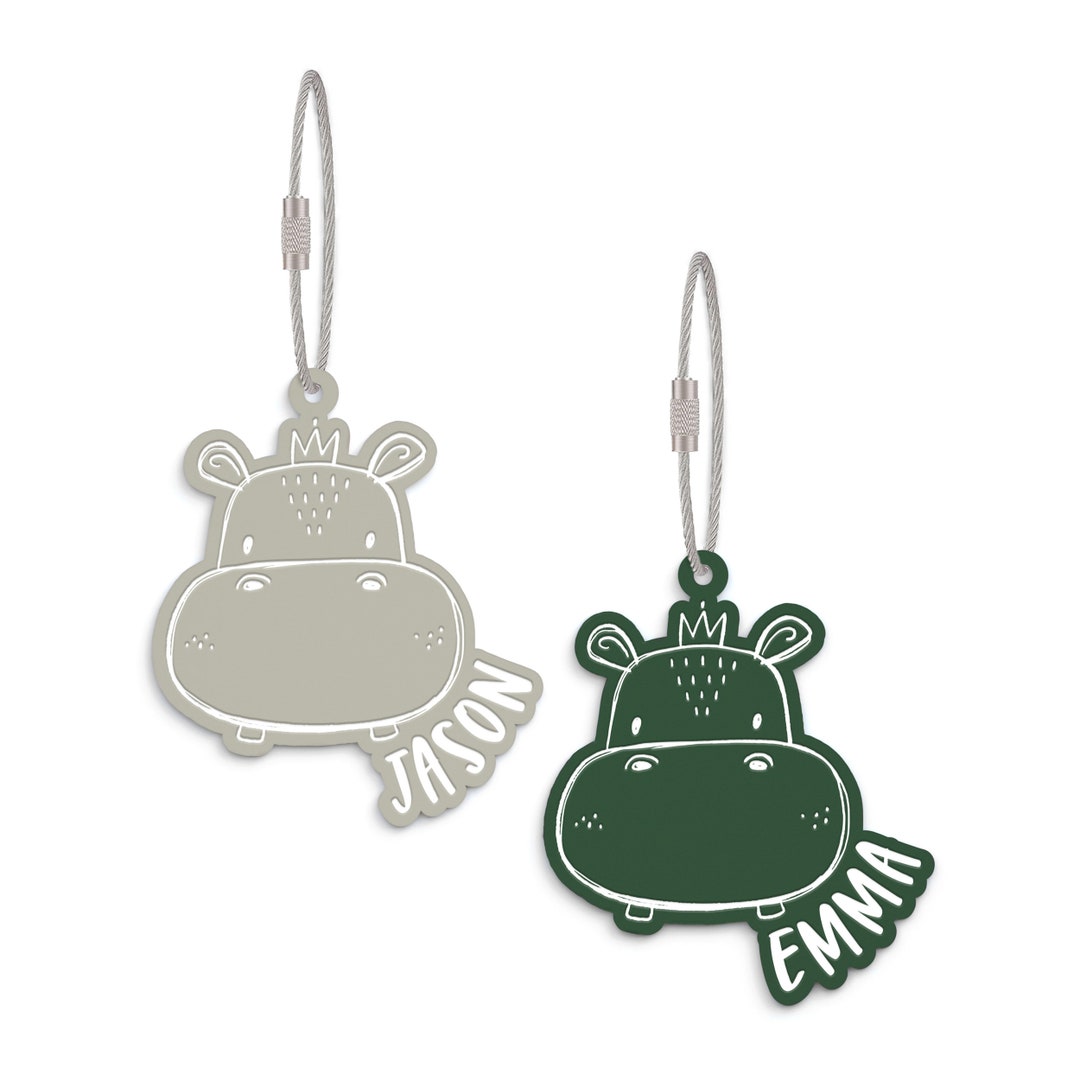 Personalized Name Hippopotamus Acrylic Bag Tag, Back to School ...