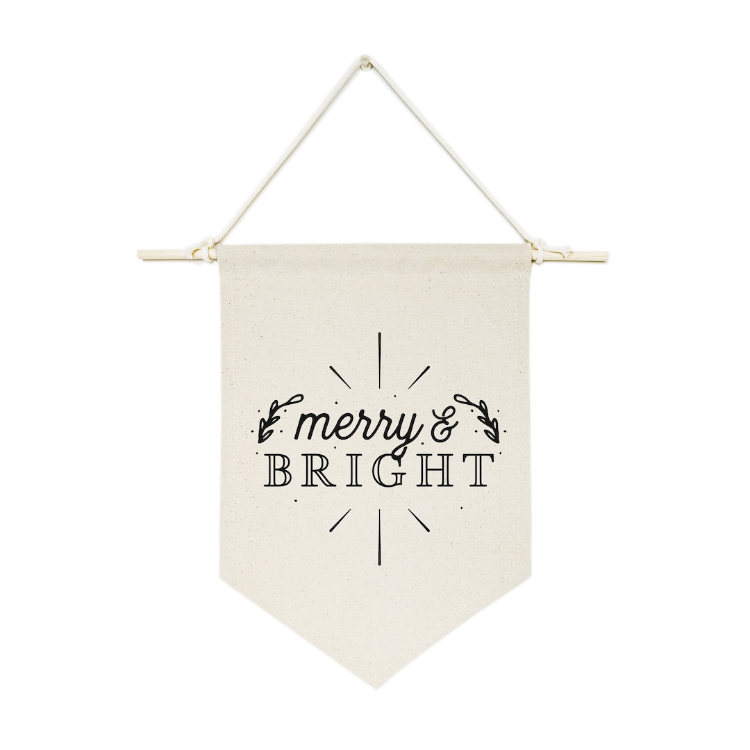 Merry and Bright Hanging Wall Canvas Banner, Christmas Decoration ...