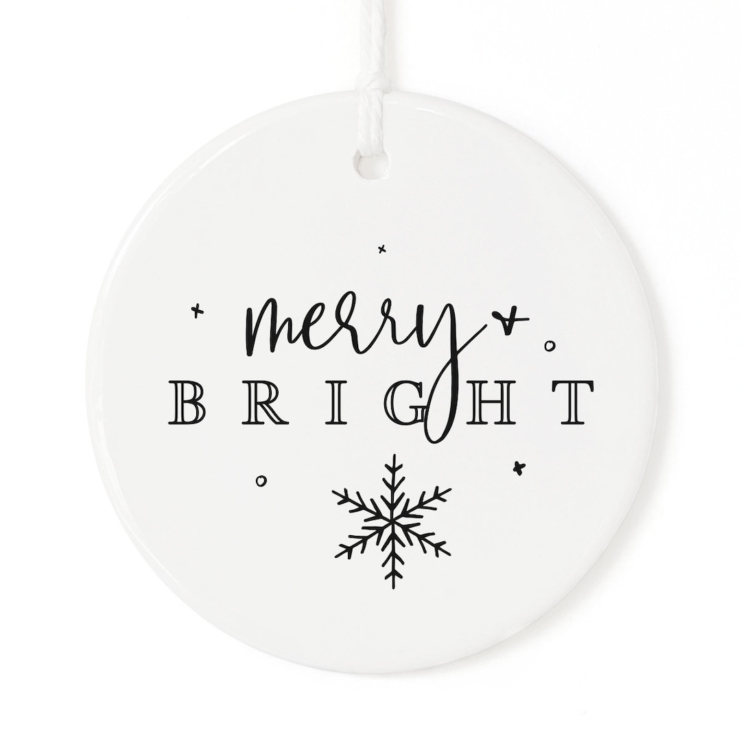 Merry and Bright Porcelain Ceramic Christmas Ornament, Holiday Decor ...
