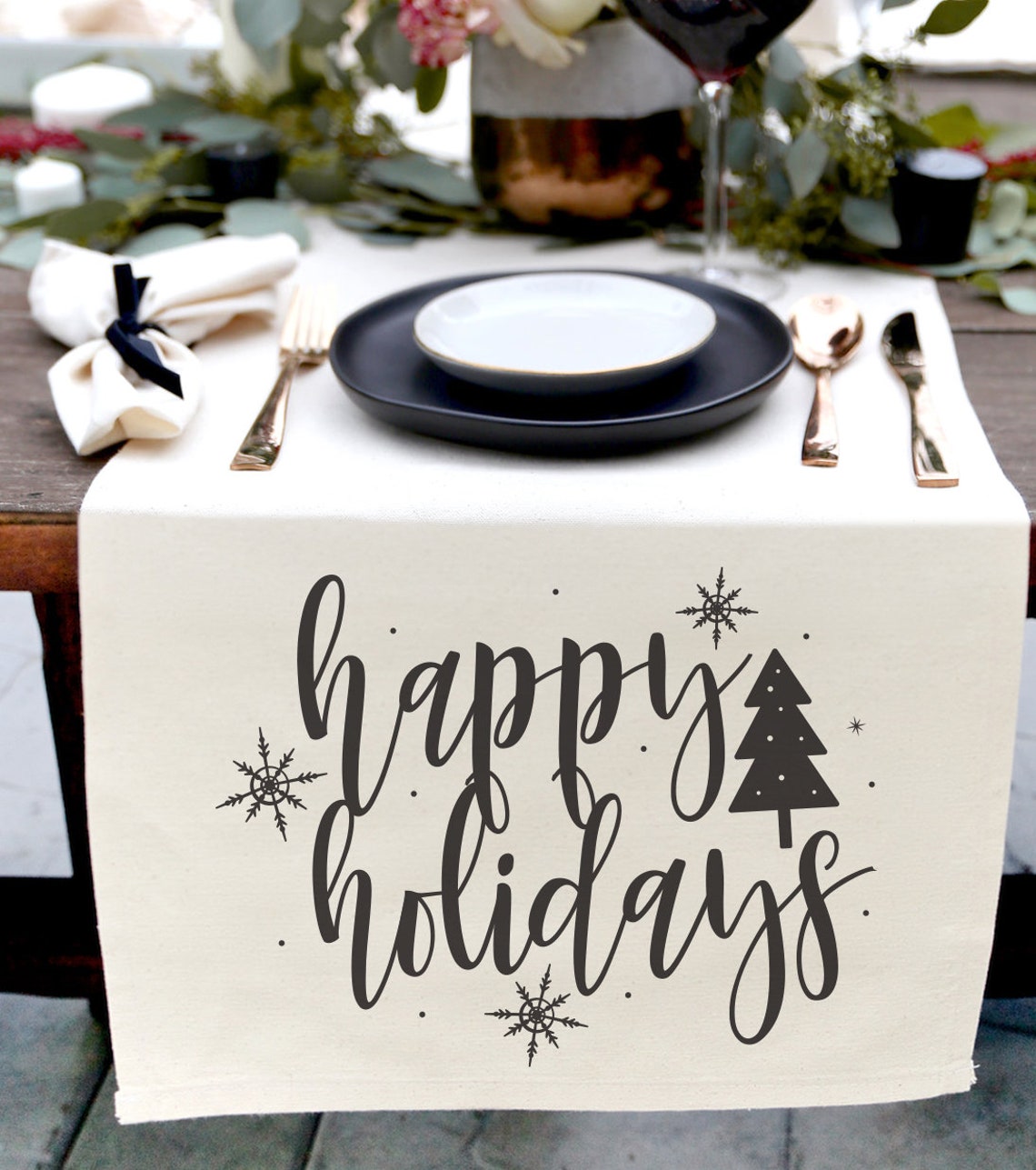Happy Holidays Cotton Canvas Christmas Table Runner and Holiday Party ...