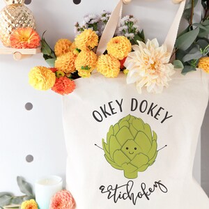 Okey Dokey Artichokey Cotton Canvas Reusable Grocery Bag and Farmers ...