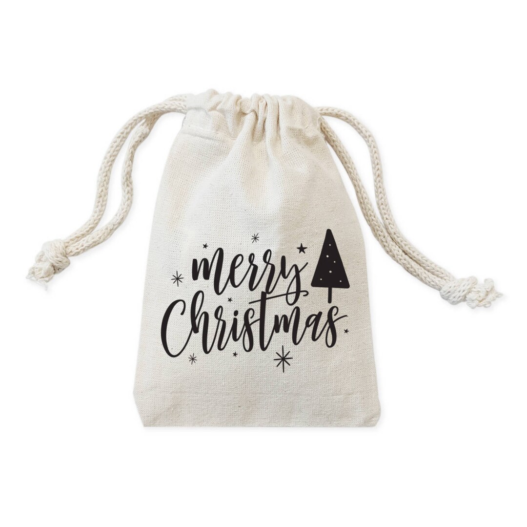 Merry Christmas Cotton Canvas Holiday Party Favor Bags, Cookie, Candy ...