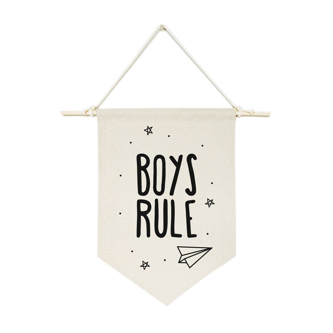 Boys Rule Hanging Wall Canvas Banner and Wall Decor for Kid's Room ...