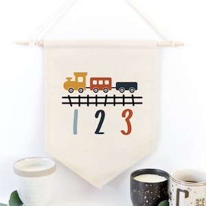 Train and Numbers Hanging Wall Canvas Banner and Wall Decor for Kid's ...