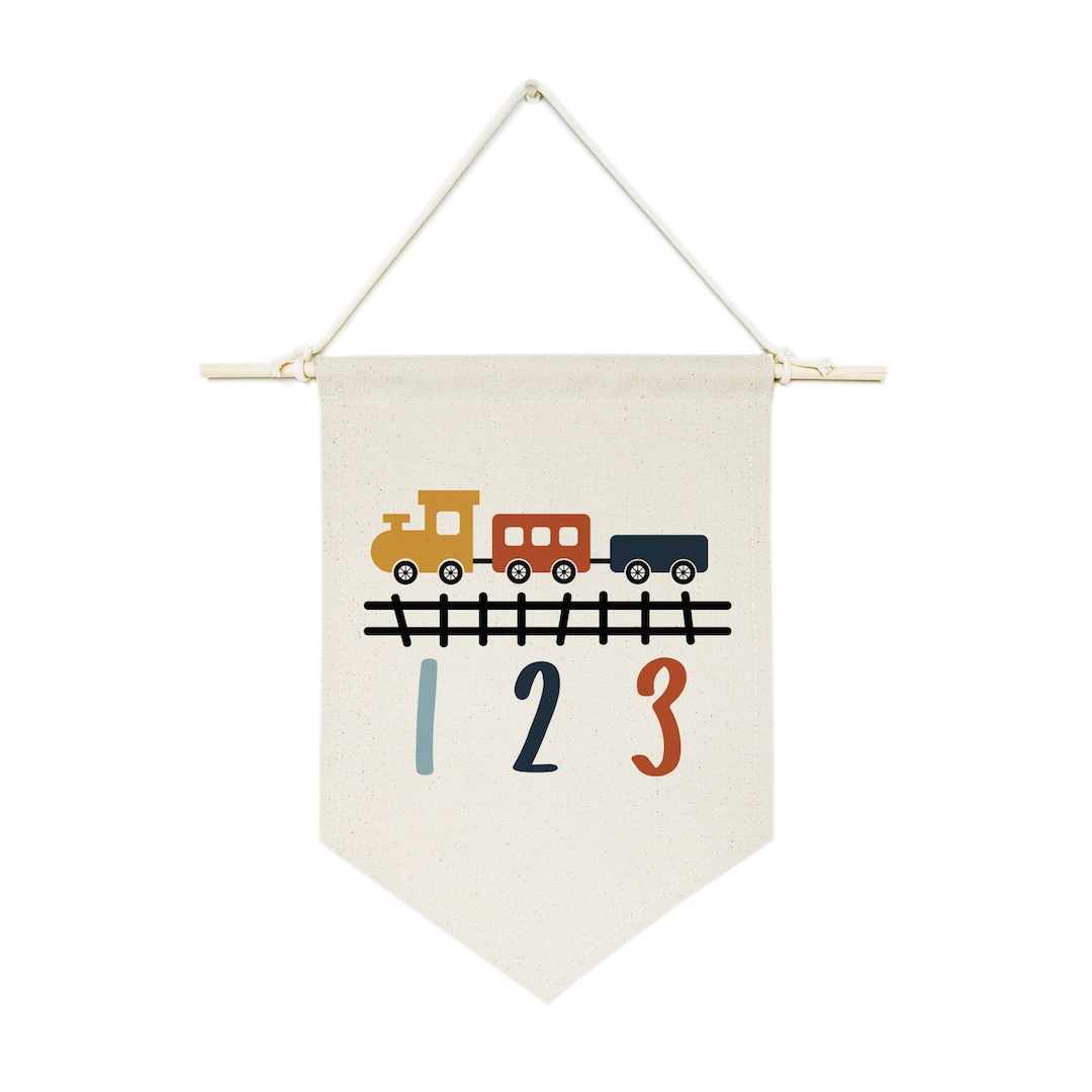 Train and Numbers Hanging Wall Canvas Banner and Wall Decor for Kid's ...