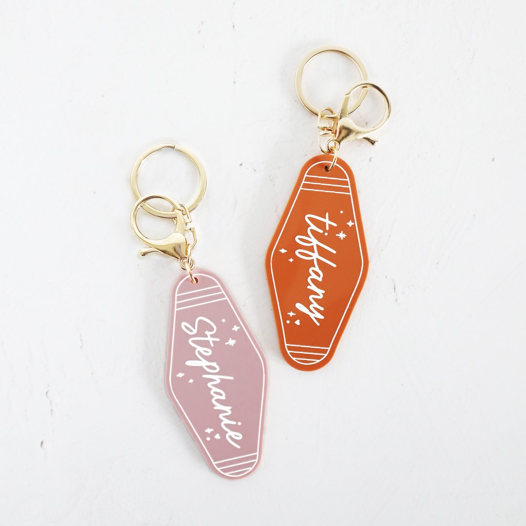 Personalized Name Retro Motel Keychain, Acrylic, Bridesmaid Gift, Gift ...