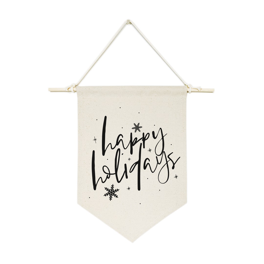 Happy Holidays Hanging Wall Canvas Banner, Christmas Decoration ...