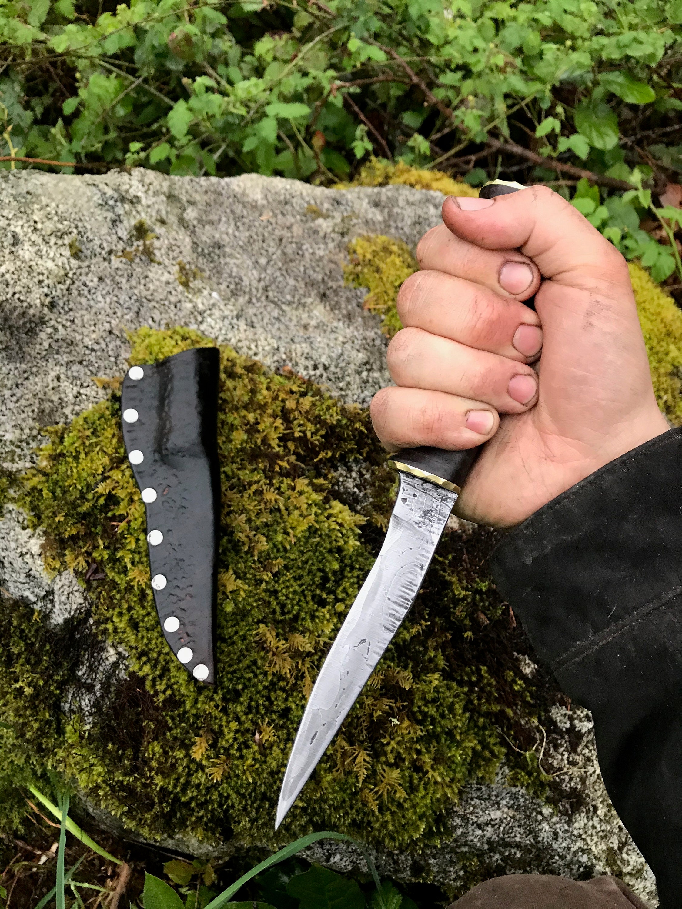 Motorcycle Chain Damascus EDC Knife With Stacked Leather, Wood and ...