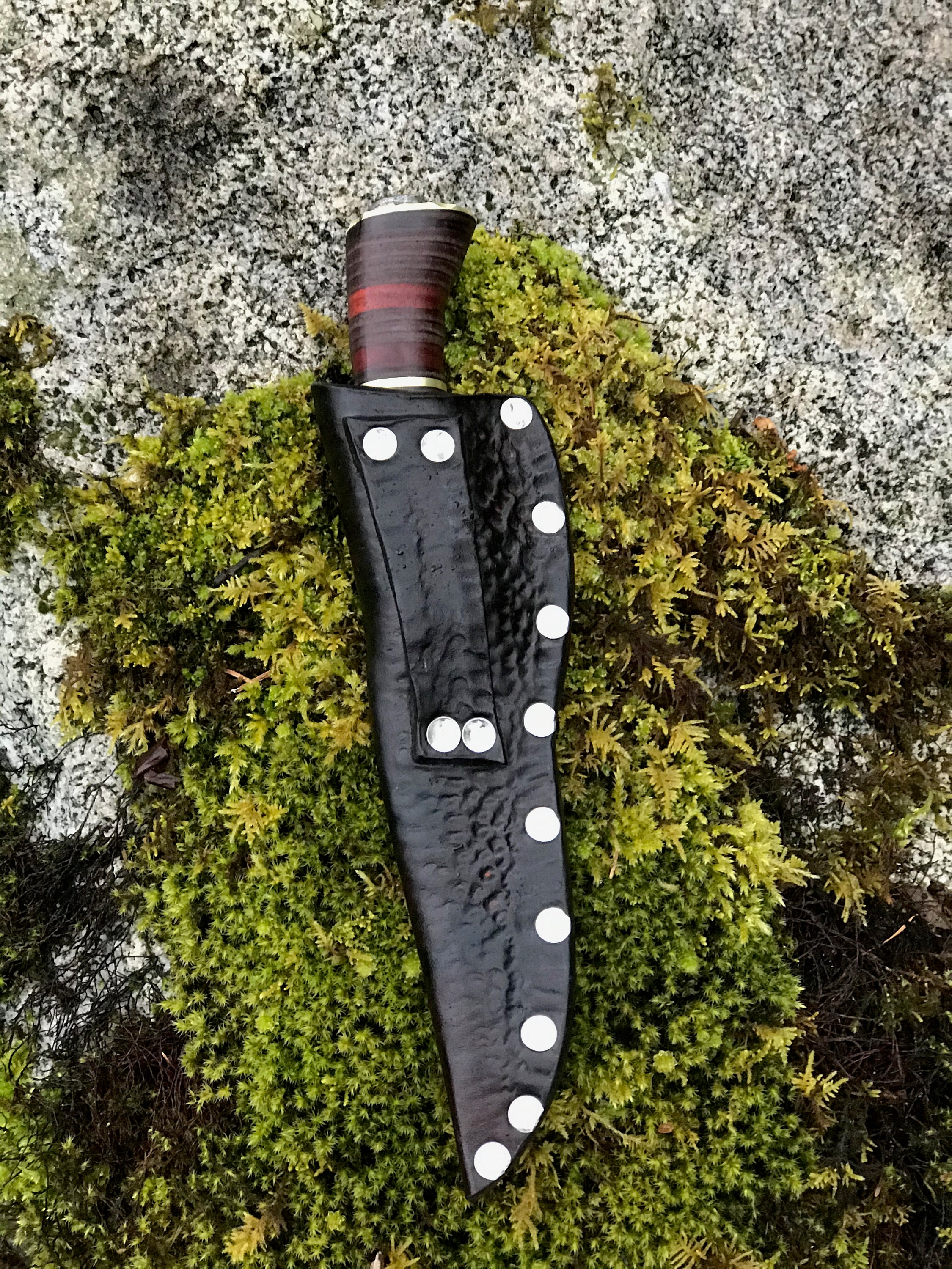 Motorcycle Chain Damascus EDC Knife With Stacked Leather Wood | Etsy