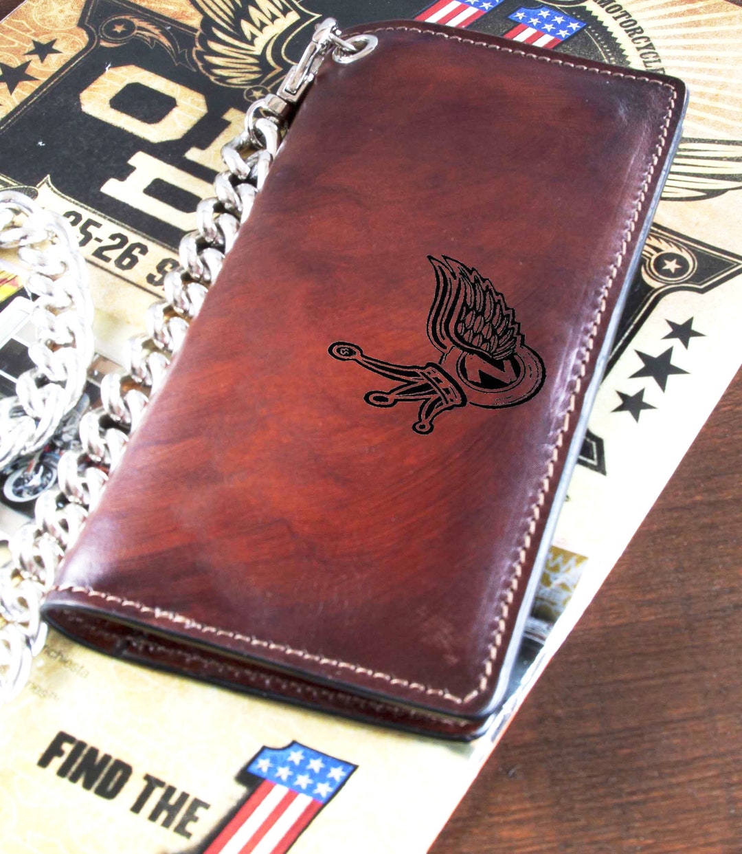 Aged Leather Biker Wallet With Chain – Handmade Motorcycle Wallet for ...