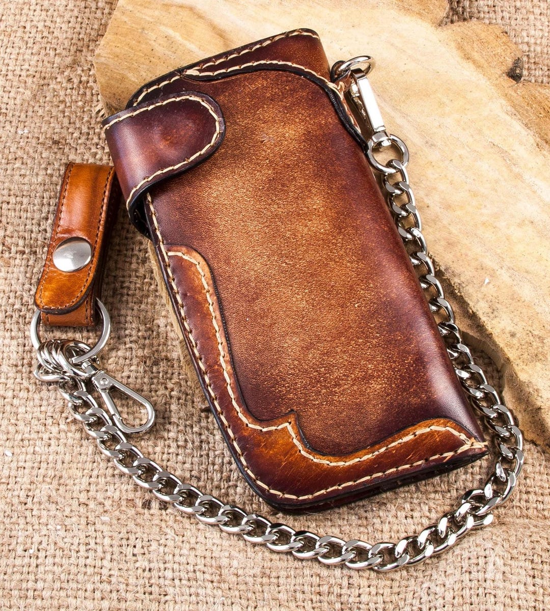 Biker Wallet With Chain, Handmade Leather Long Wallet for Men, Hand ...