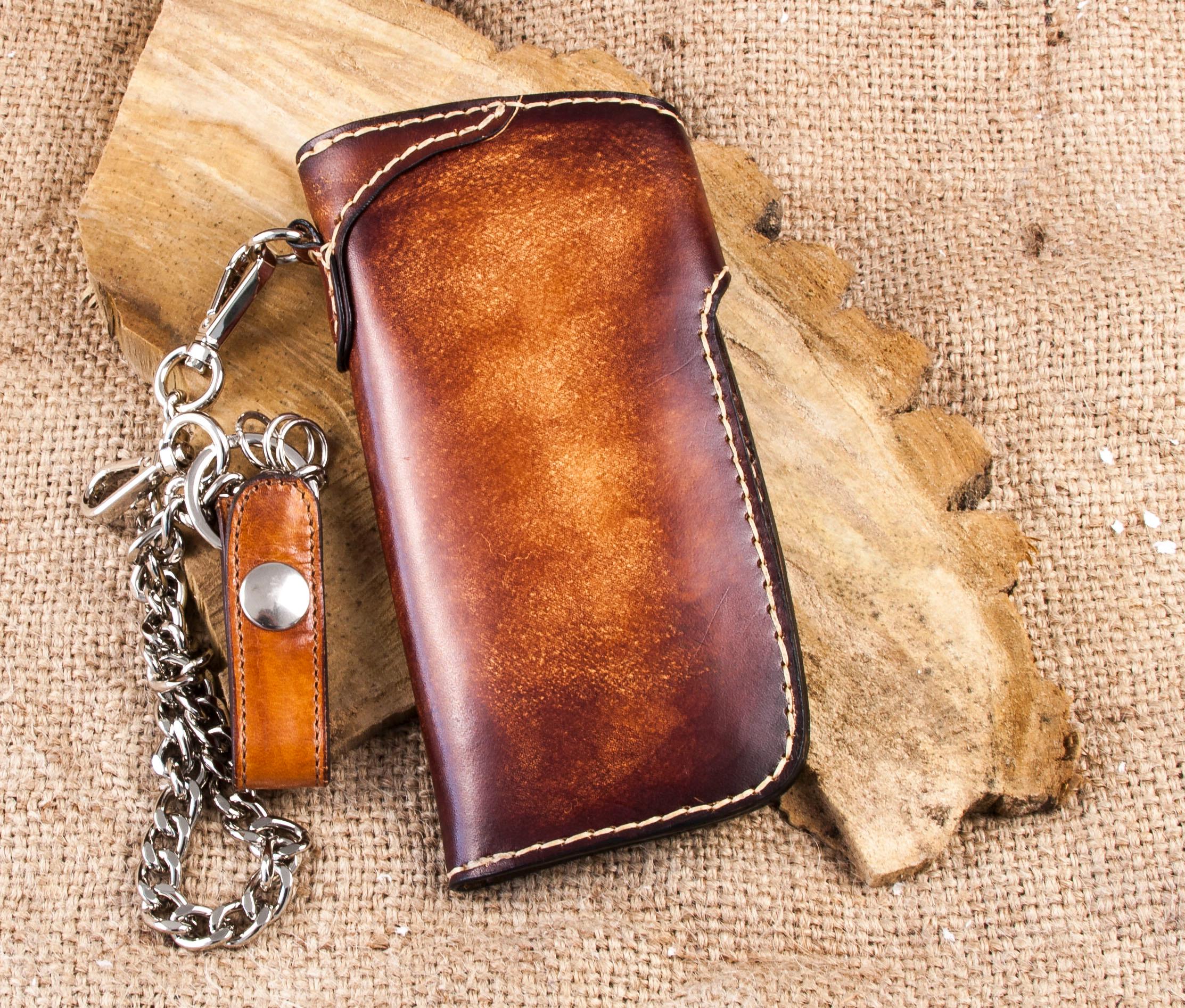 Biker Wallet With Chain, Handmade Leather Long Wallet for Men, Hand ...