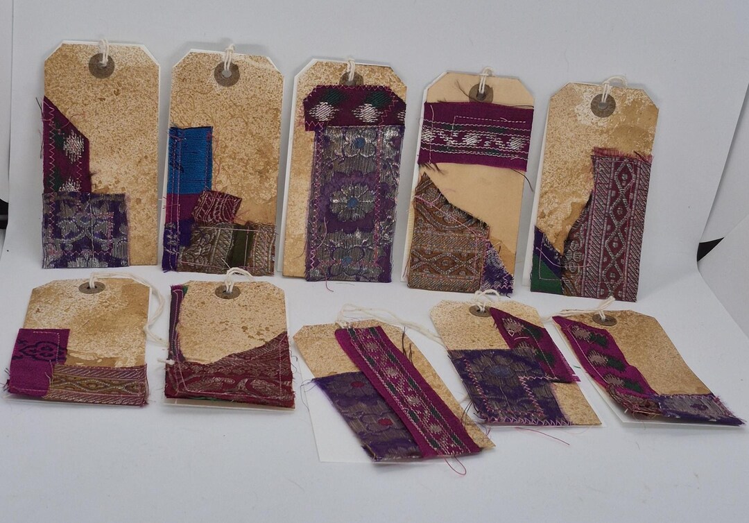 Gift Tags Made With Vintage Sari Fabric : Junk Journal Ephemera ...