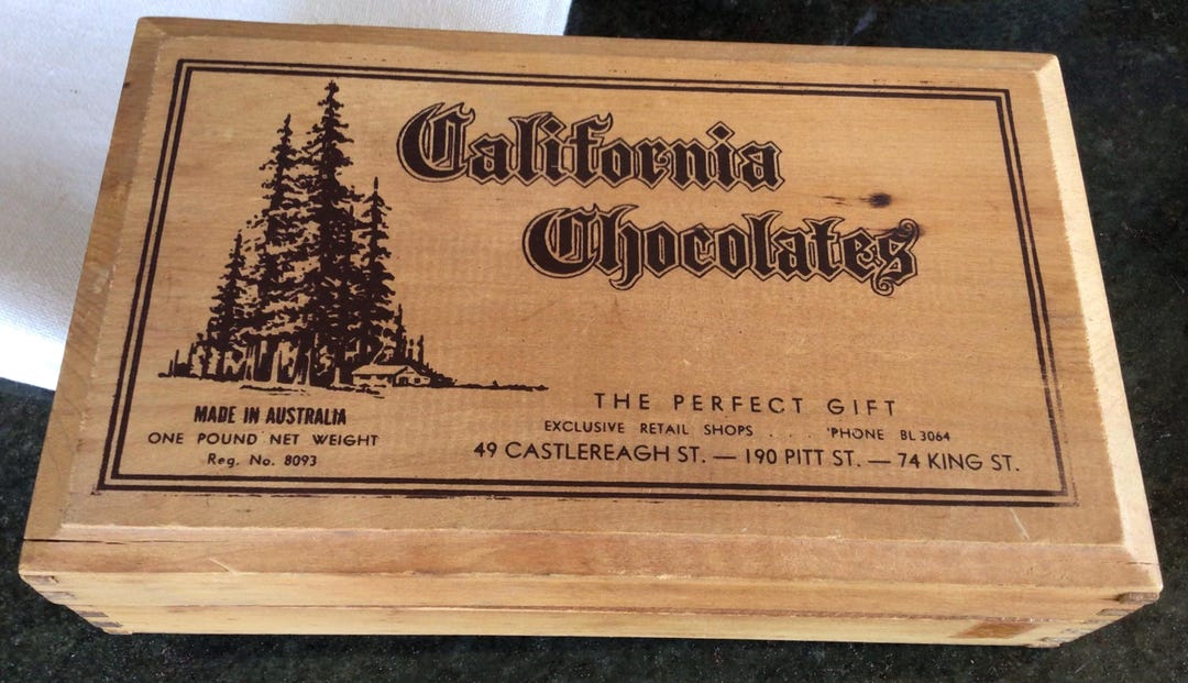 Mid Century California Chocolates Wooden Box Australian Chocolate Box ...