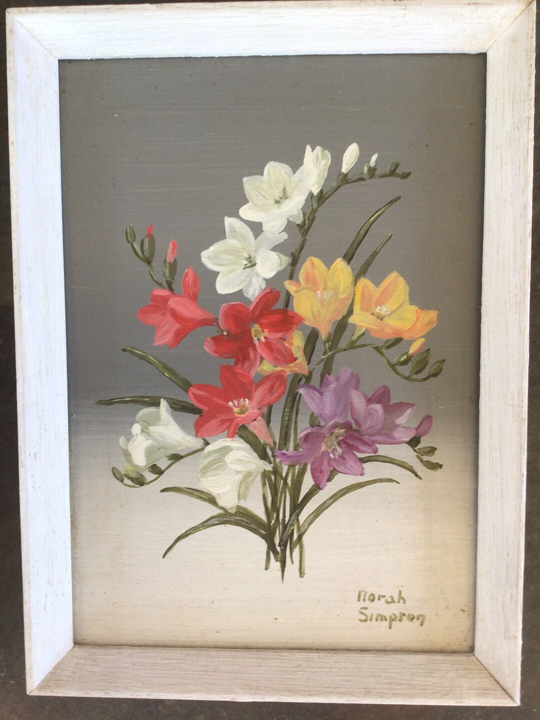 Vintage Freesia Floral Oil Painting by Australian Artist Norah Simpson ...