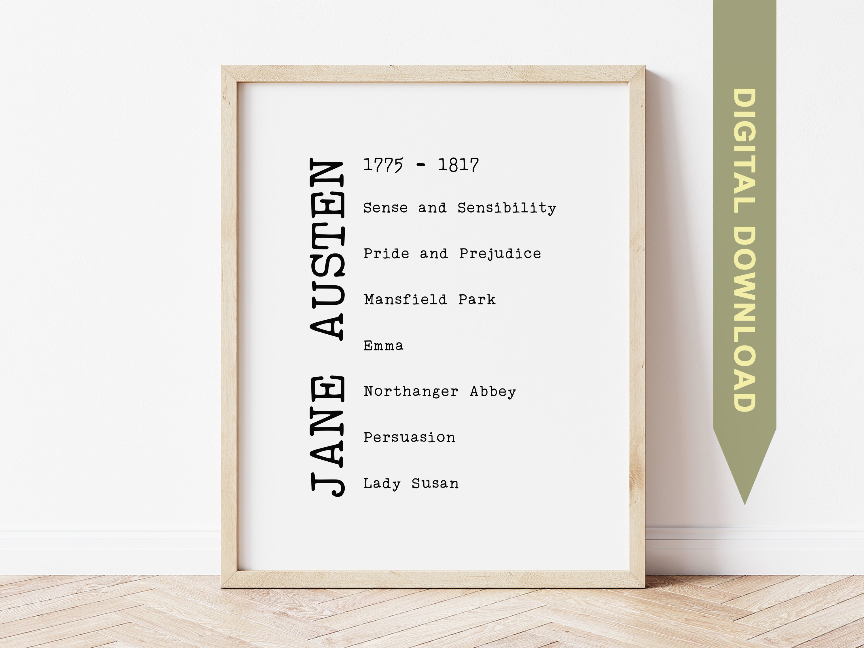 Jane Austen Poster Printable Instant Digital Download | Etsy