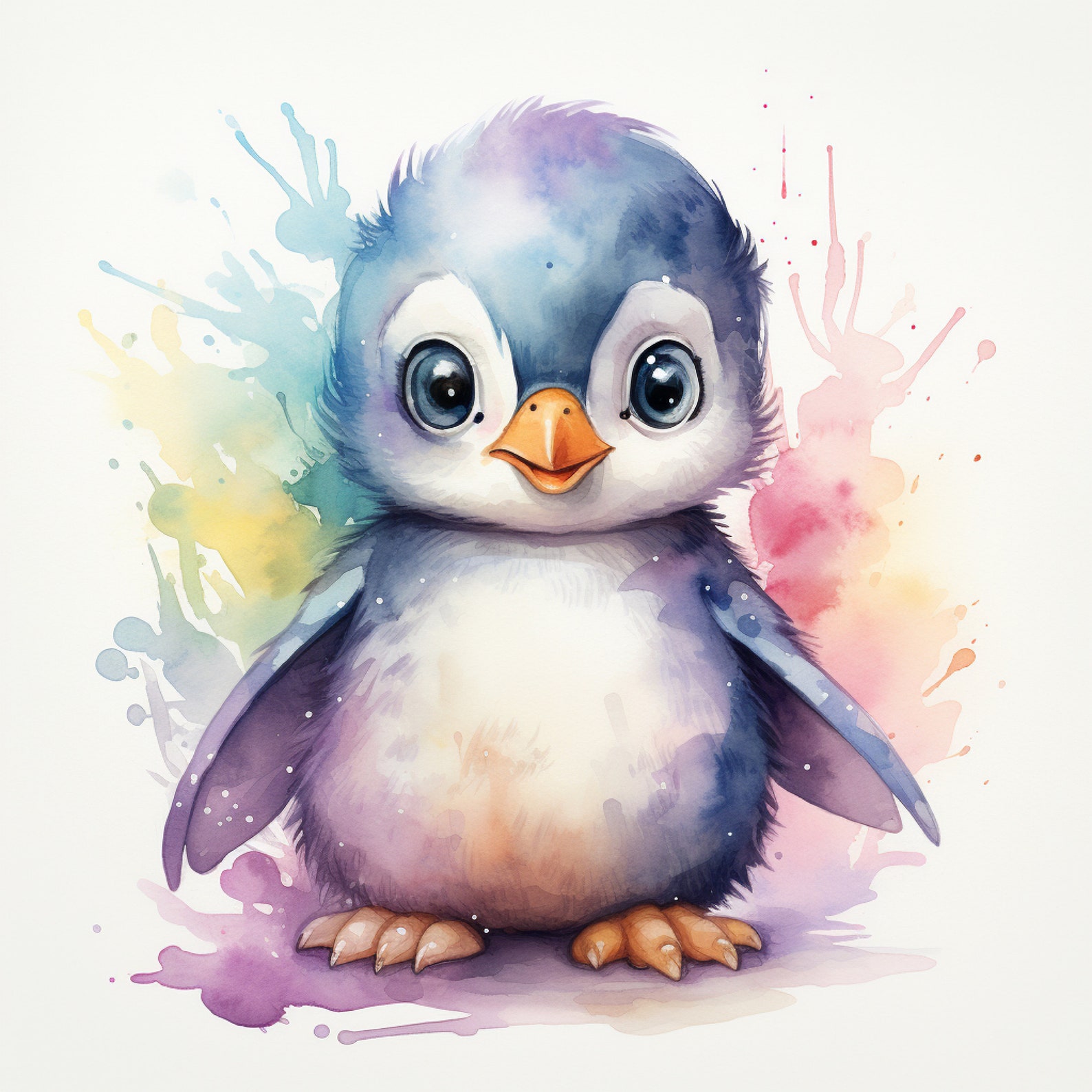 Clipart Cute Penguin Colorful Watercolor 3 JPEG - Etsy