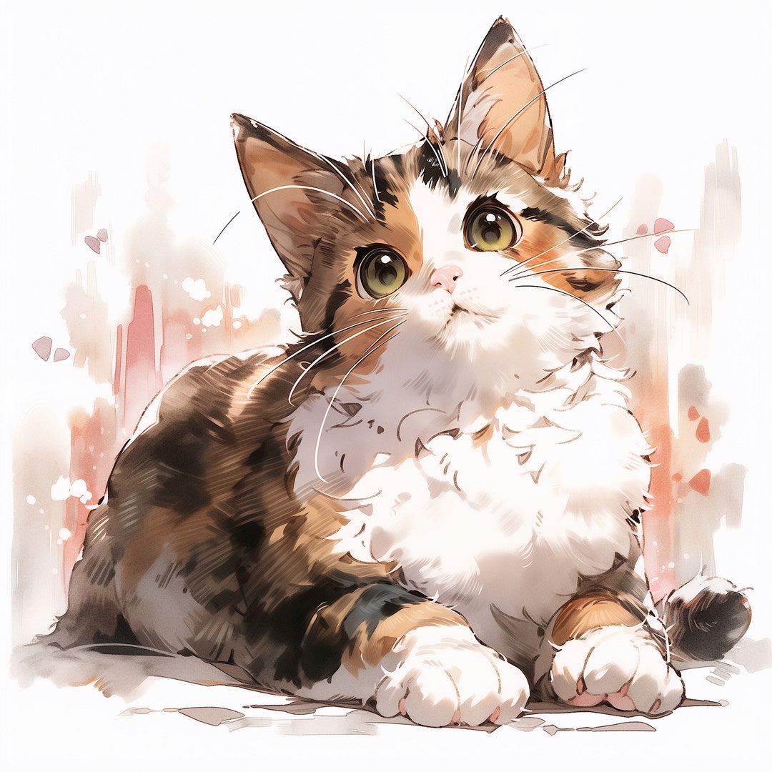 Clipart, Picture, Cute Cat, Furry, Watercolor, Hi-res JPEG - Etsy