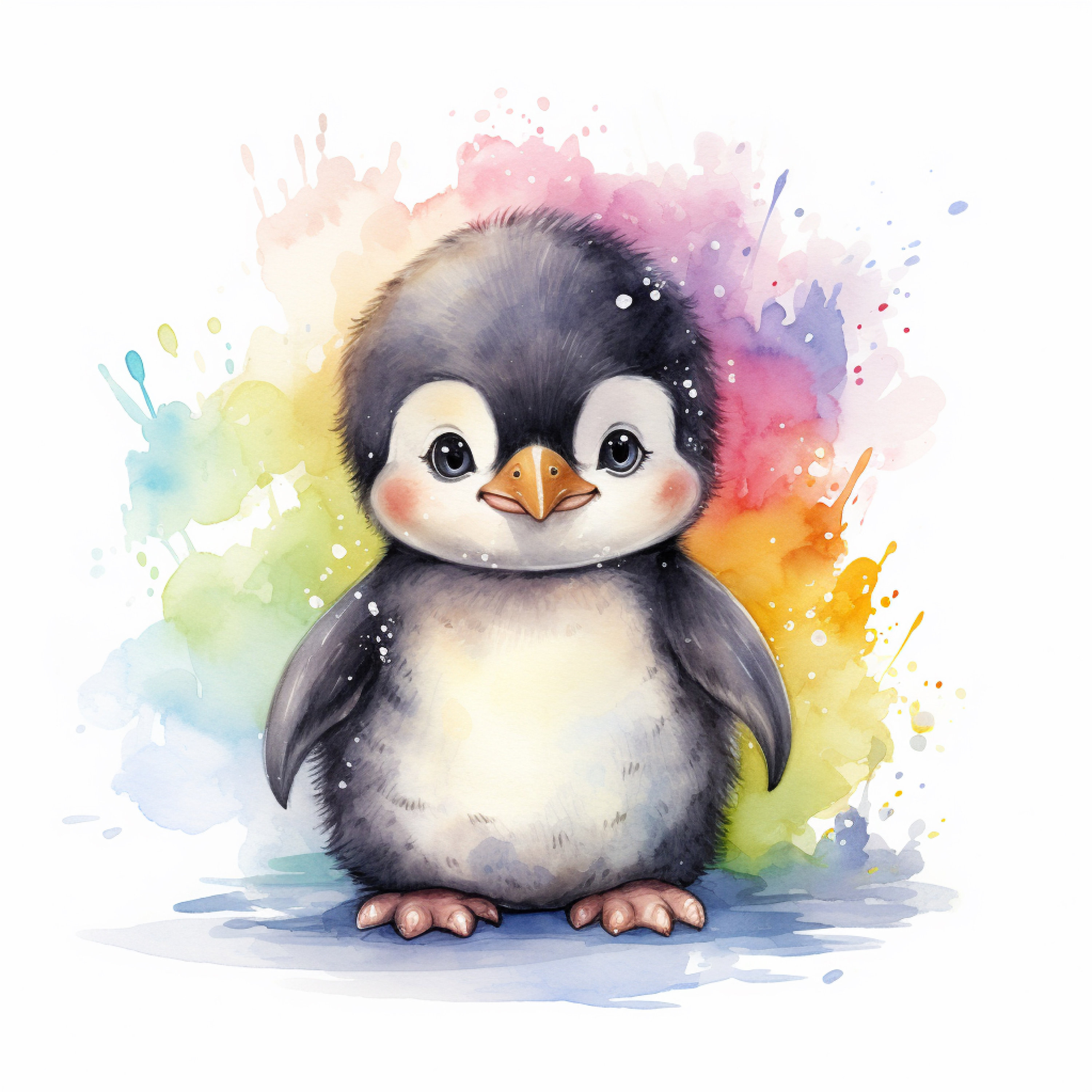 Clipart Cute Penguin Colorful Watercolor 3 JPEG - Etsy