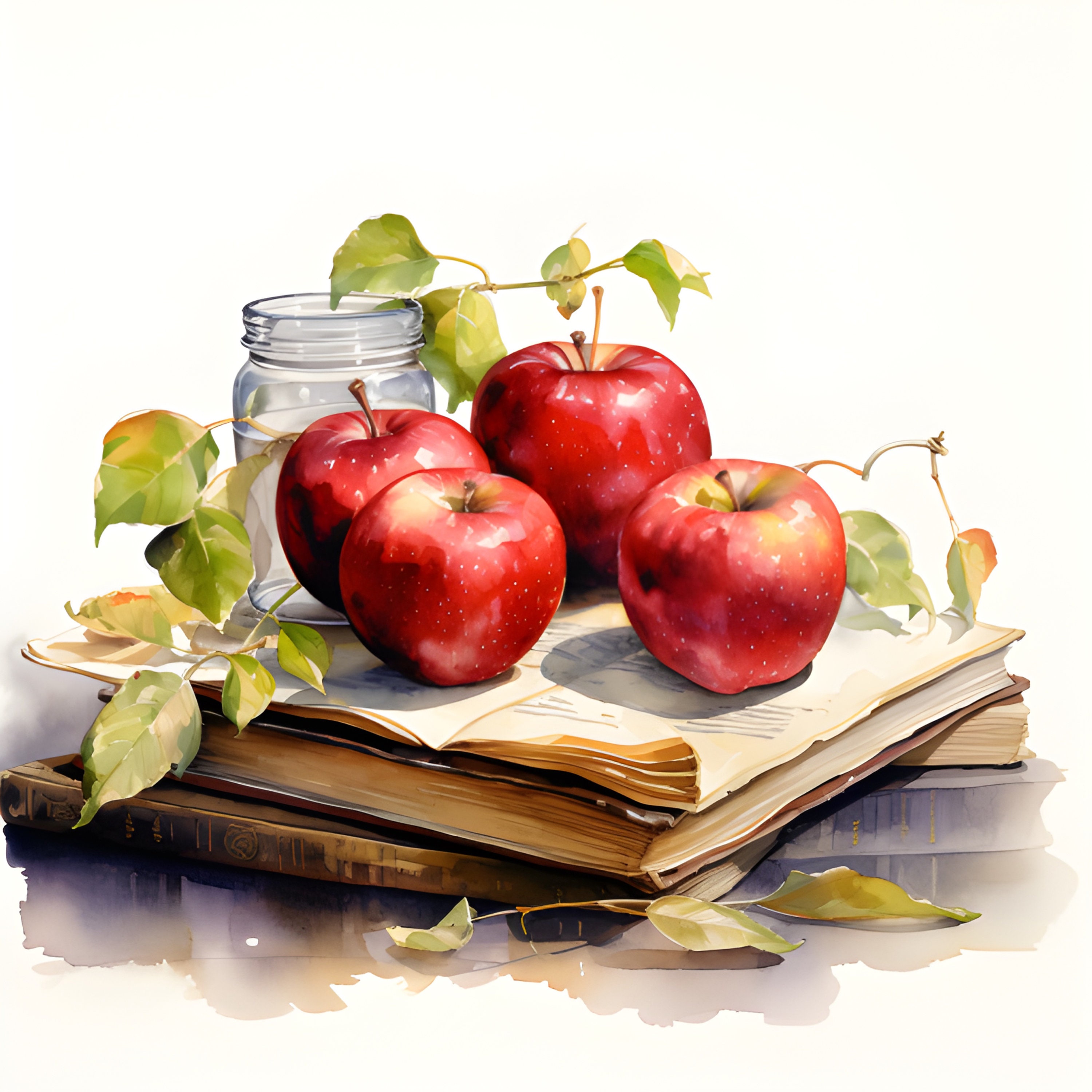 Clipart Apples and Books, Watercolor, 3 Hi-res JPEG - Etsy