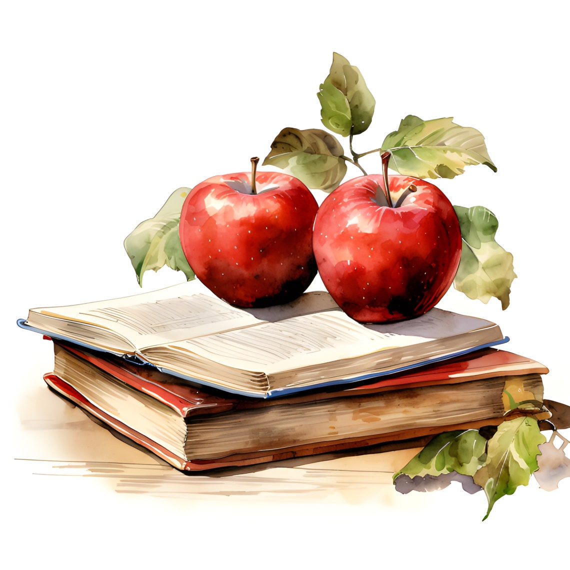 Clipart Apples and Books, Watercolor, 3 Hi-res JPEG - Etsy