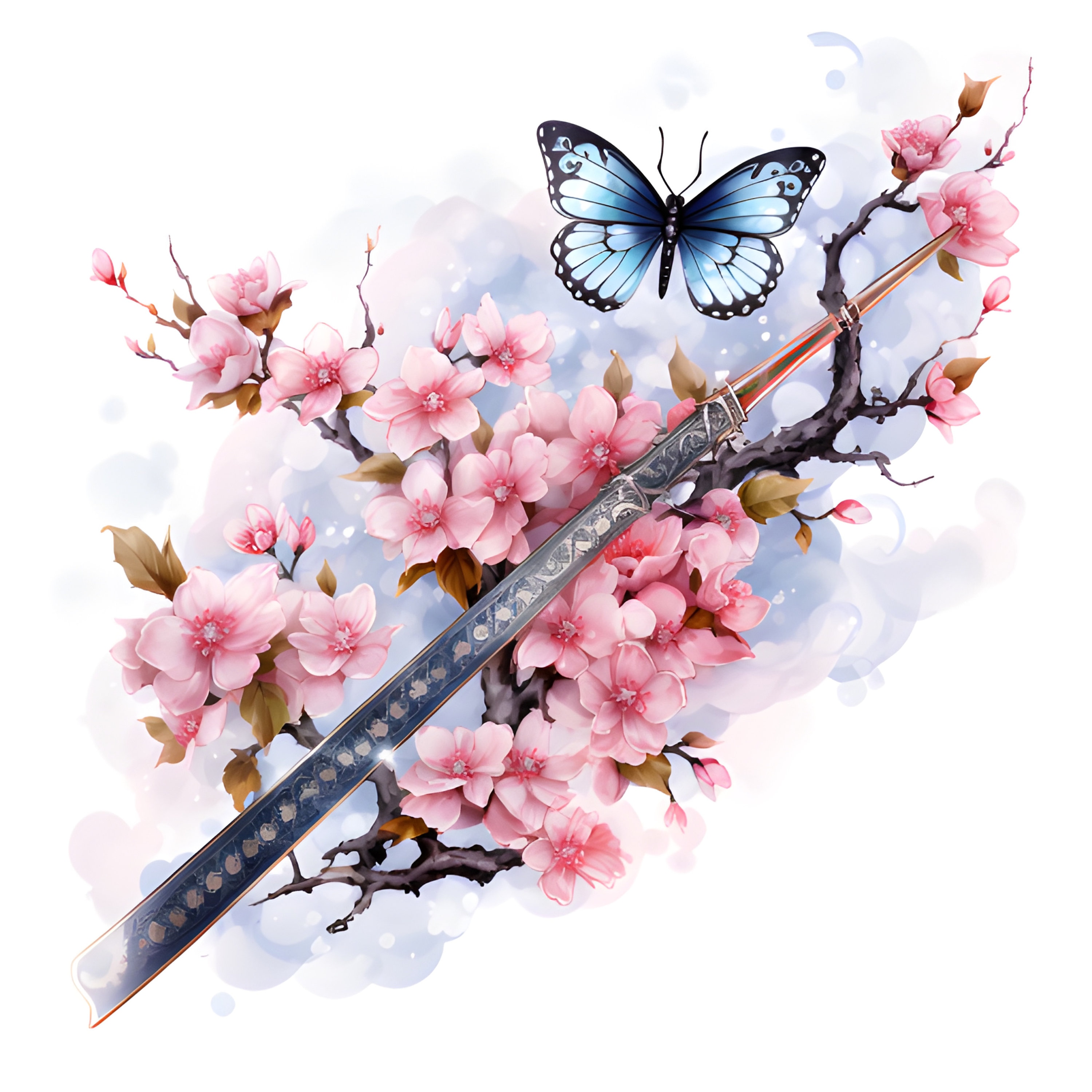 Clipart Sword, Butterfly and Flowers, Watercolor, 3 Hi-res JPEG - Etsy