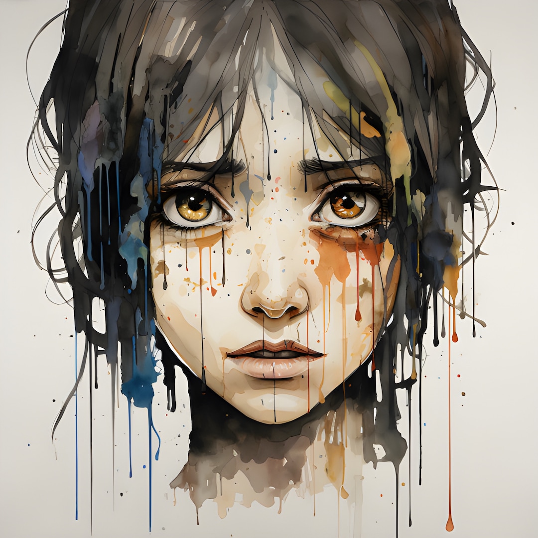 Crying Girl, Watercolor, 3 Hi-res JPEG - Etsy UK
