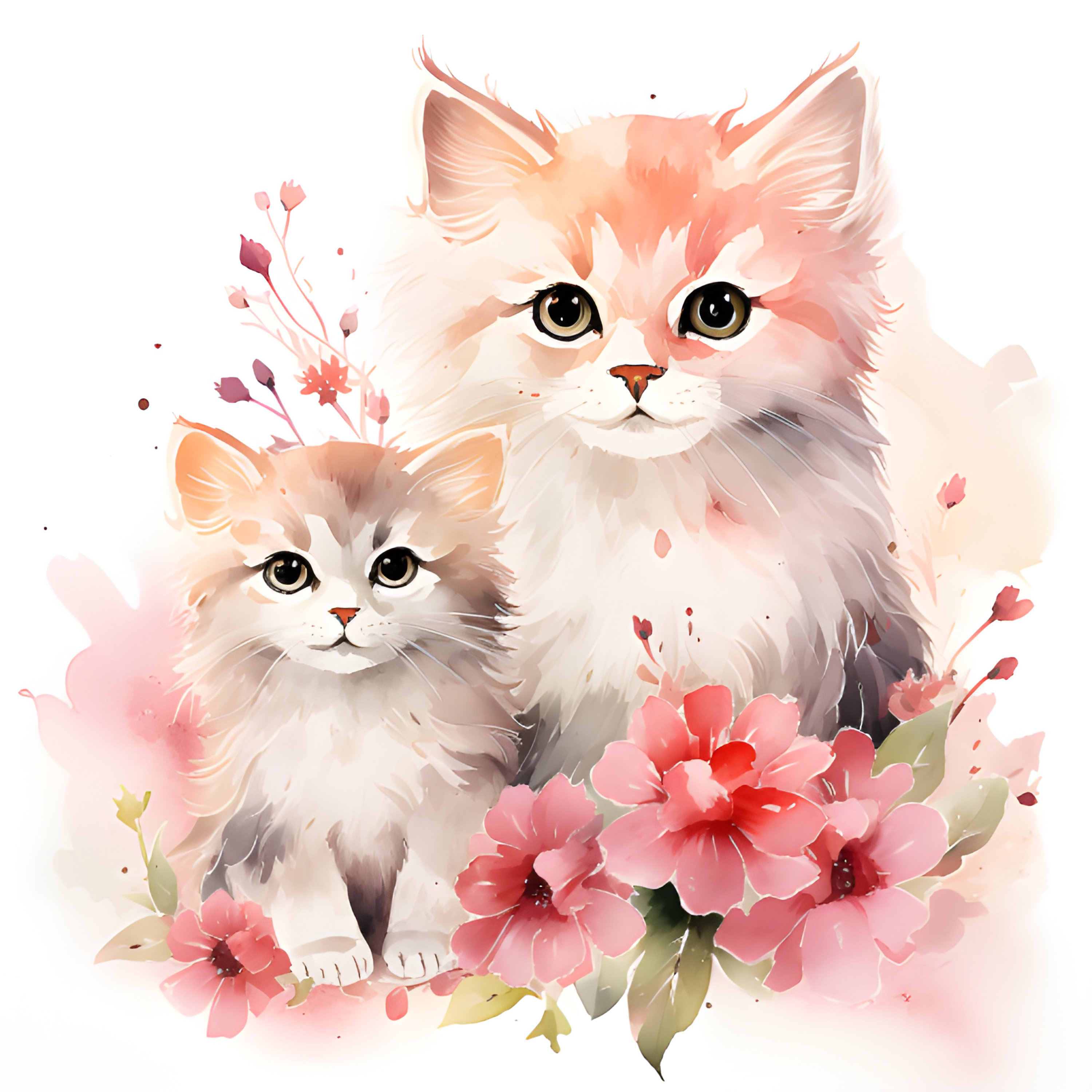 Clipart Cats With Flowers 3 Hi-res JPEG - Etsy