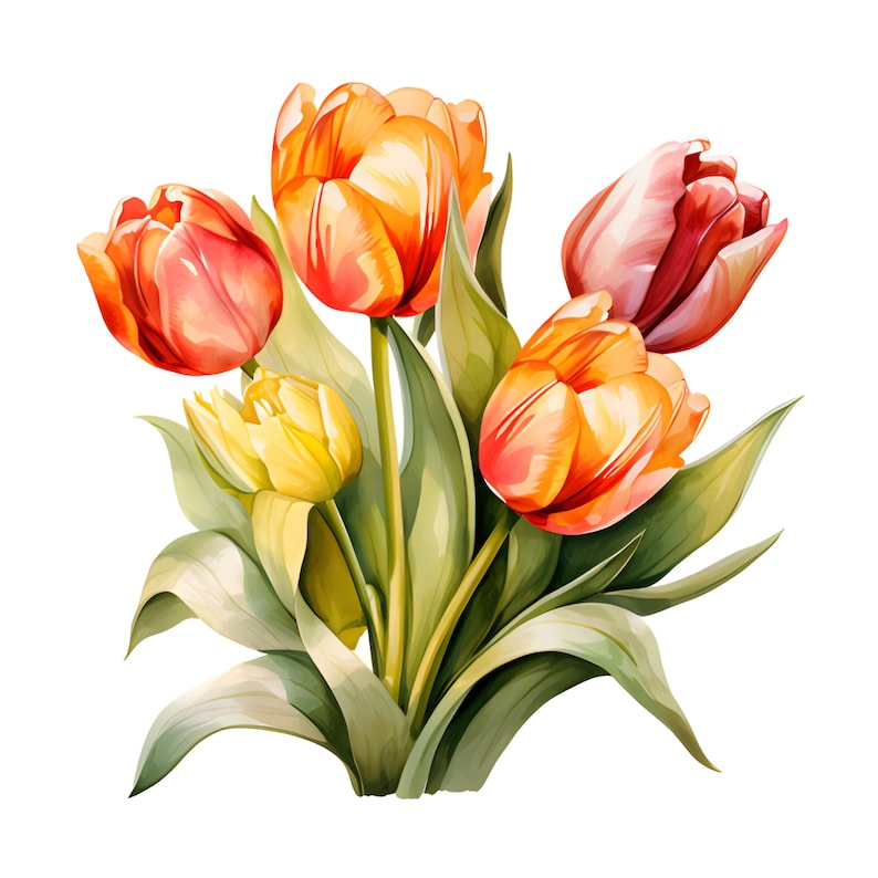 Clipart Tulips Colorful Watercolor 3 Hi-res JPEG - Etsy