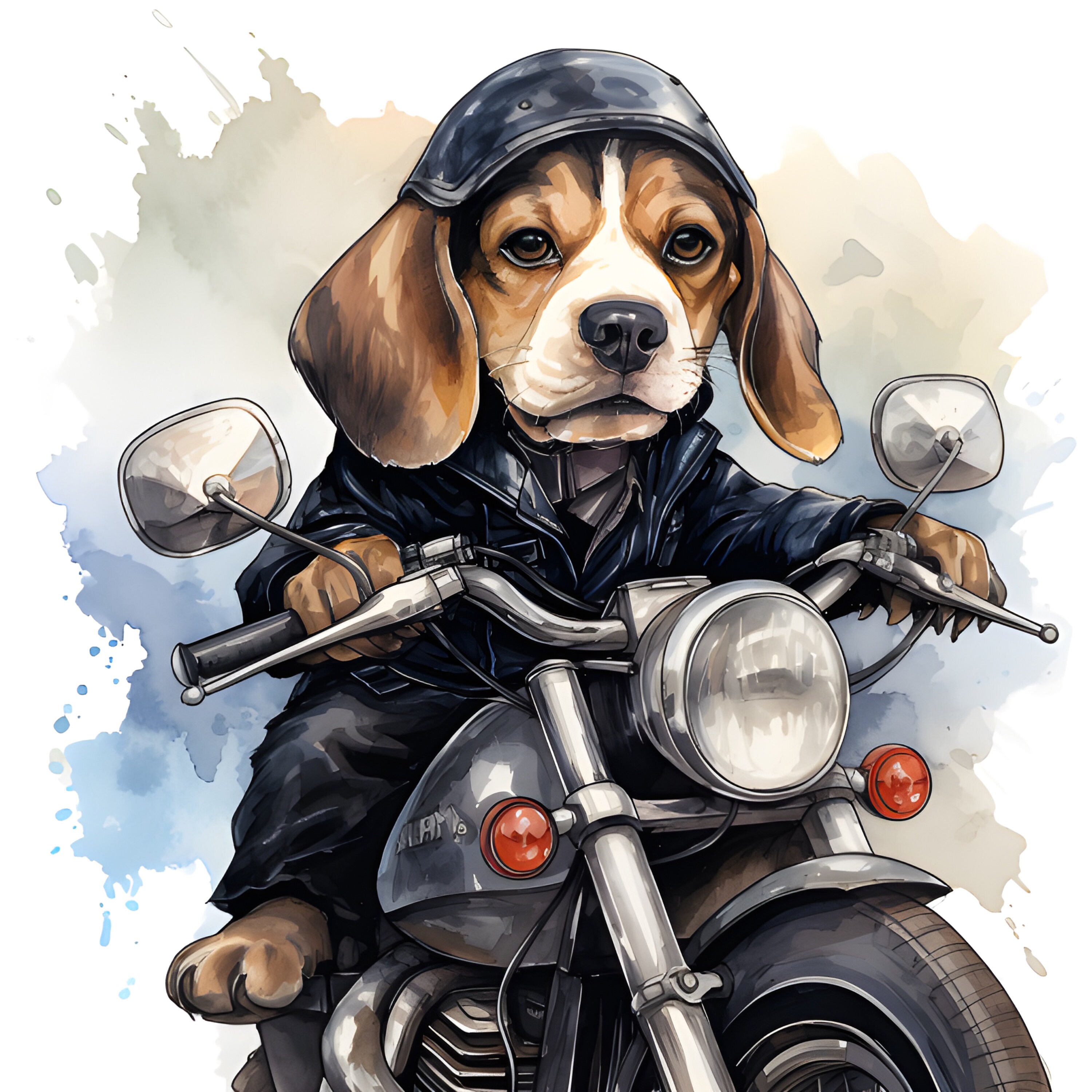 Clipart Beagle Riding Motorcycle, Watercolor, 3 Hi-res JPEG - Etsy