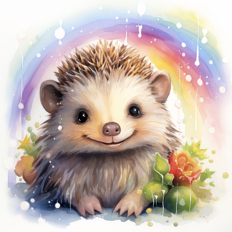 Clipart Hedgehog Rainbow Watercolor 3 JPEG - Etsy